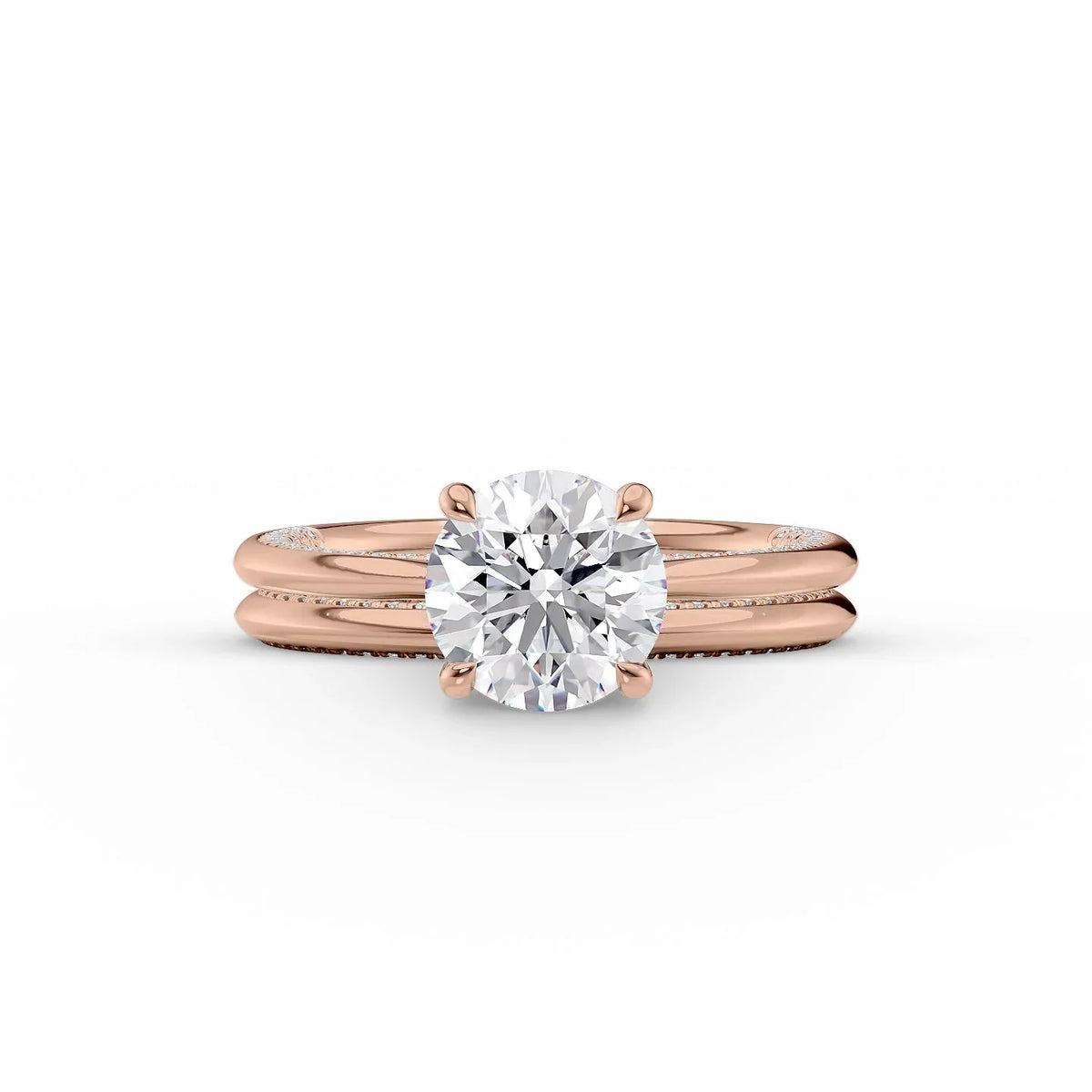 Glittering Side Shank Cathedral Pave Round Cut Solitaire Rose Gold ...