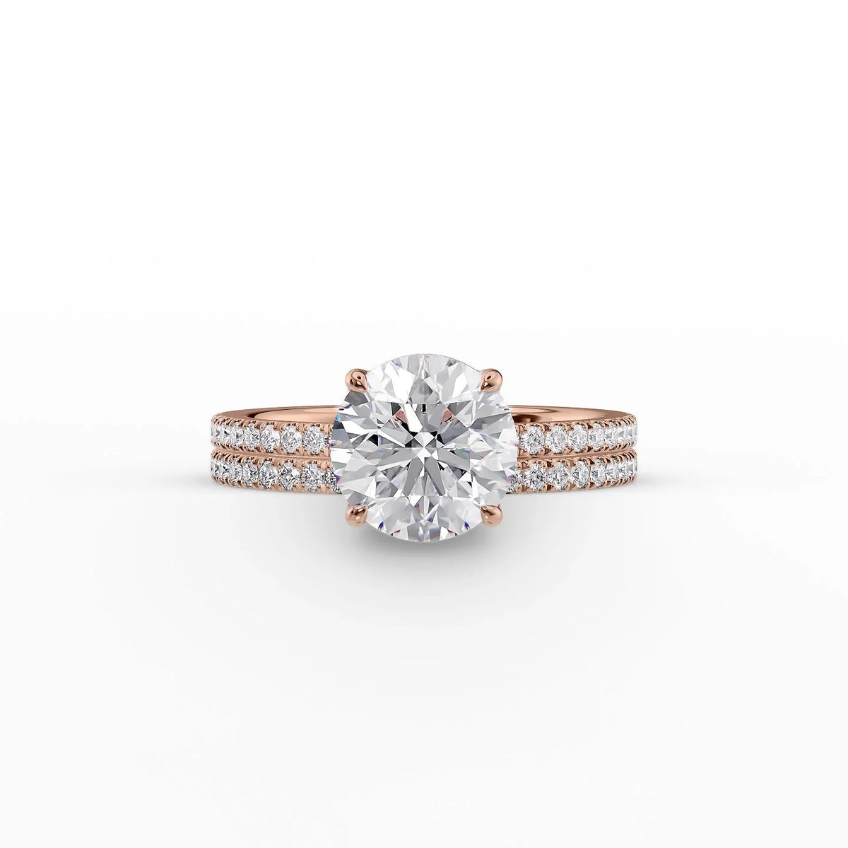 Squared Shank Pave Solitaire Round Rose Gold Engagement Ring - The Pave ...